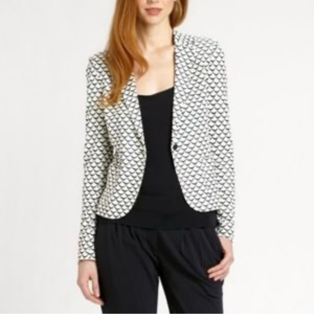 Tory Burch Women Scalloped Print White Blue Blazer Si… - Gem